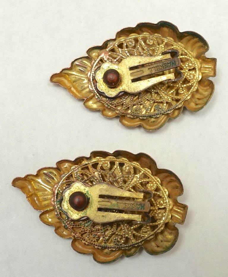 Vintage 1960s Signed Miriam Haskell Crystal Leaf Earrings For Sale at ...