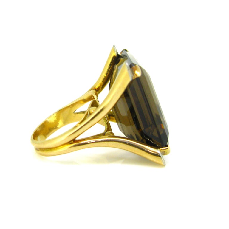 Vintage 1960s Smoky Quartz Cocktail Yellow Gold Platinum Ring at ...
