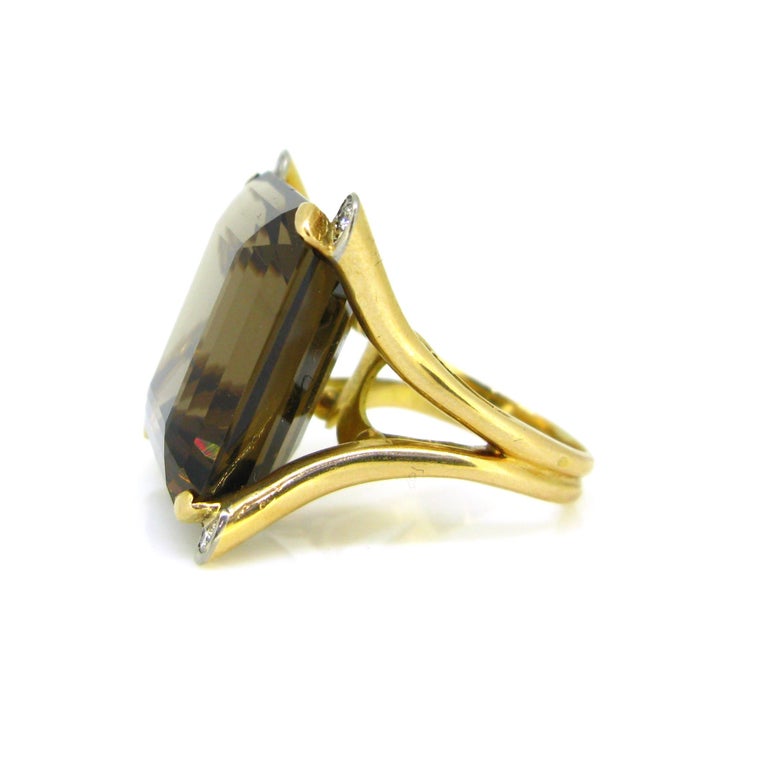 Vintage 1960s Smoky Quartz Cocktail Yellow Gold Platinum Ring at ...