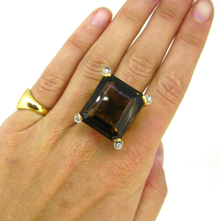 Vintage 1960s Smoky Quartz Cocktail Yellow Gold Platinum Ring at ...