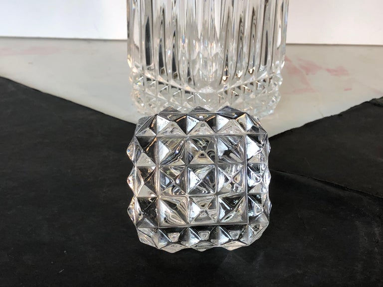 Vintage 1960s Square Glass Diamond Point Decanter For Sale at 1stDibs