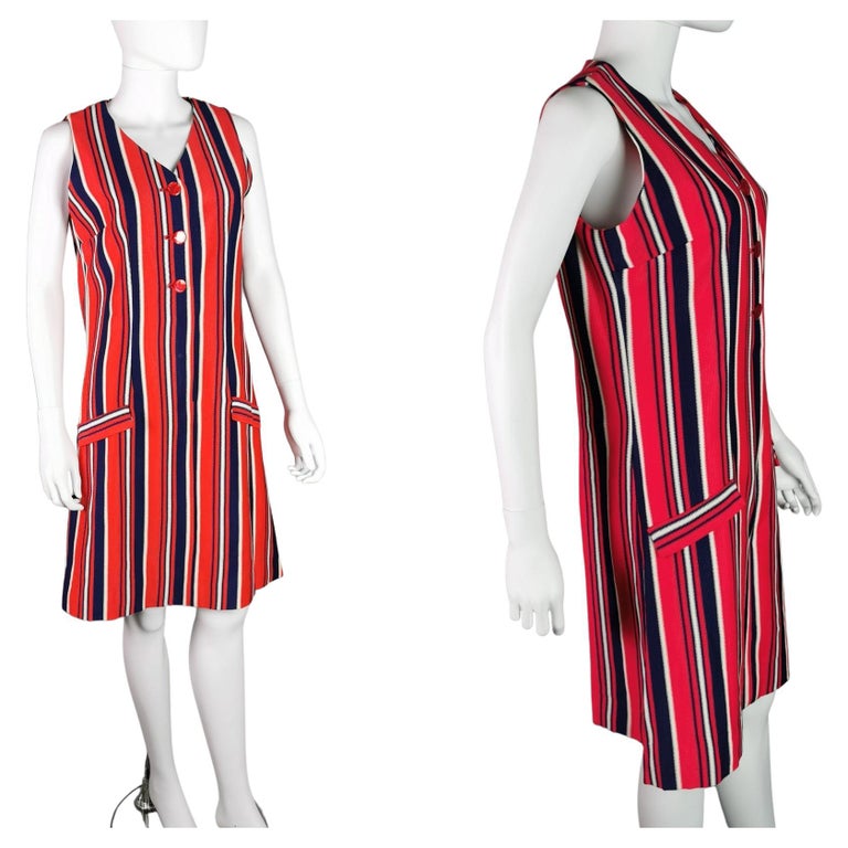 Vintage 1960s Striped midi dress, Mod style For Sale at 1stDibs
