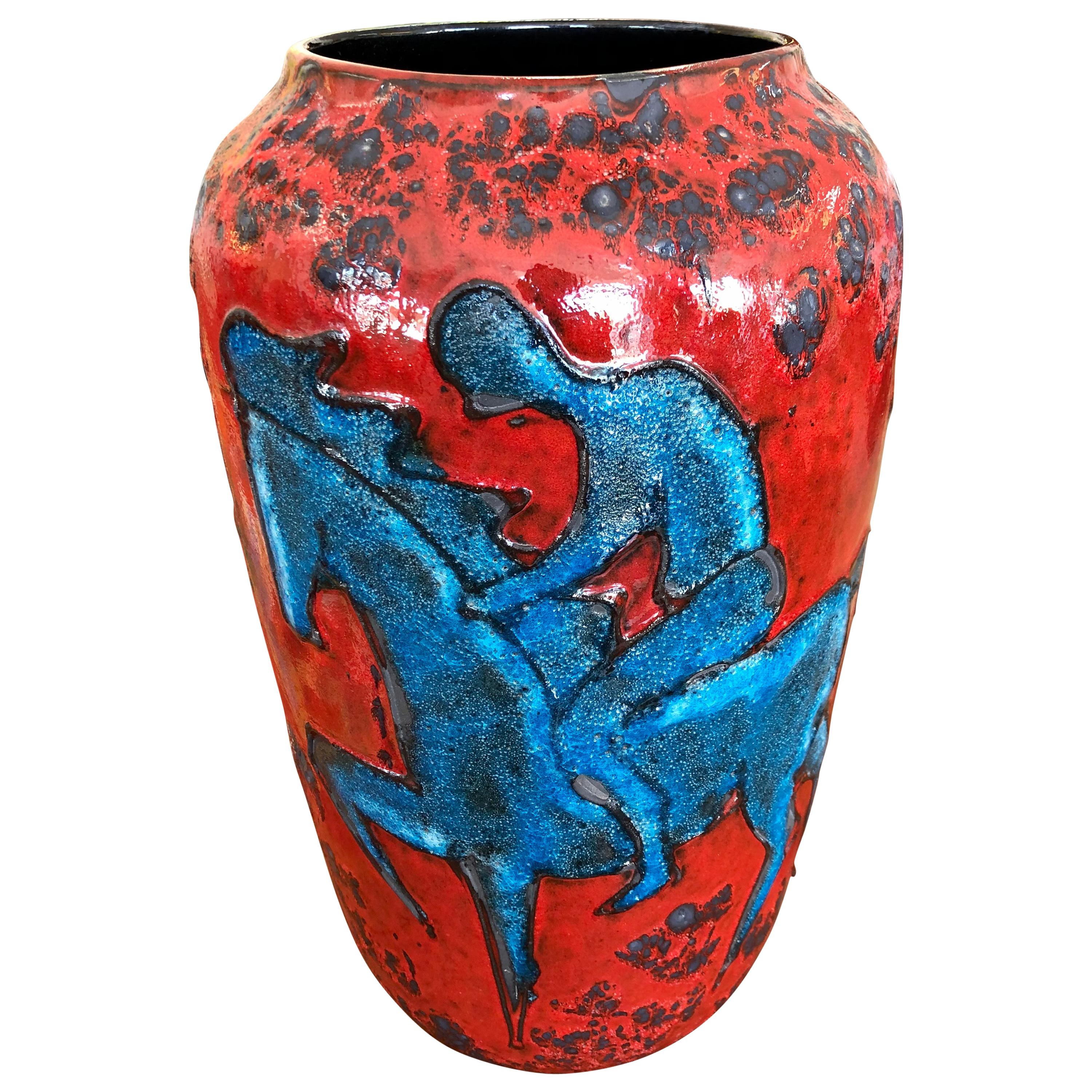 Vintage 1960s West German Large Fat Lava Pottery Vase at 1stDibs