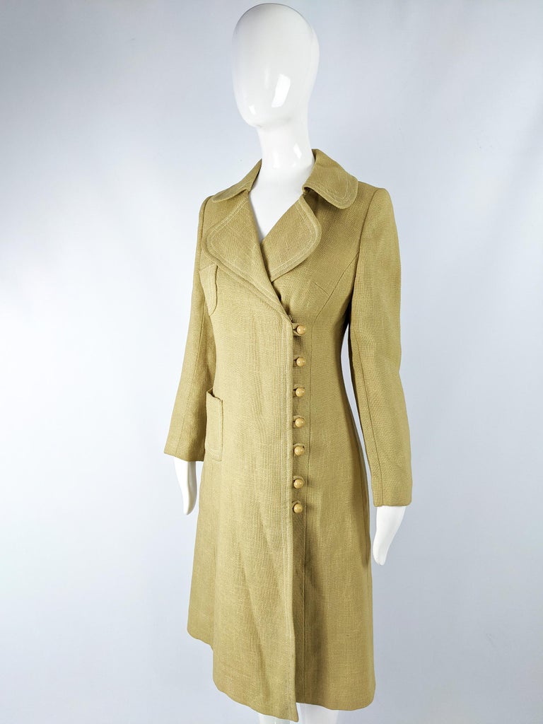 Vintage 1960s Yellow Linen Mod Coat For Sale at 1stDibs