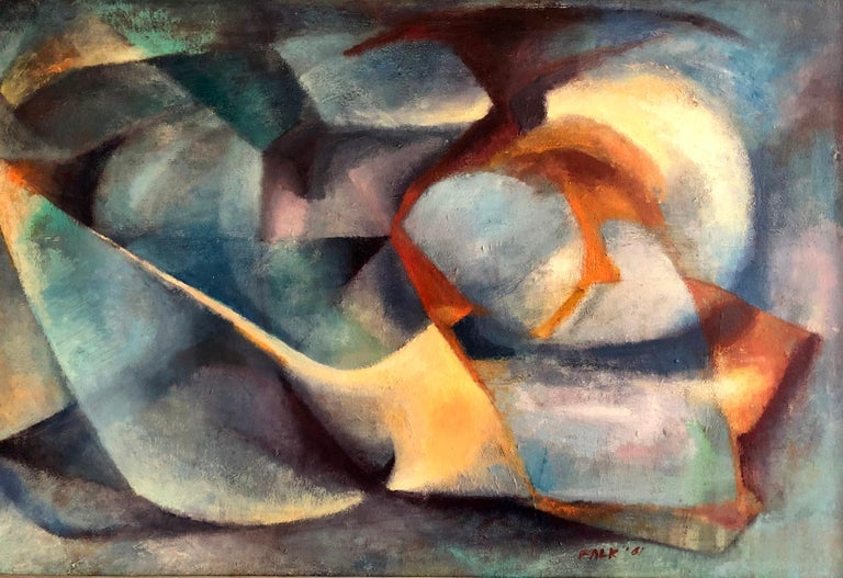 Vintage 1961 Oil on Board Abstract Modernist Painting by Falk at 1stDibs