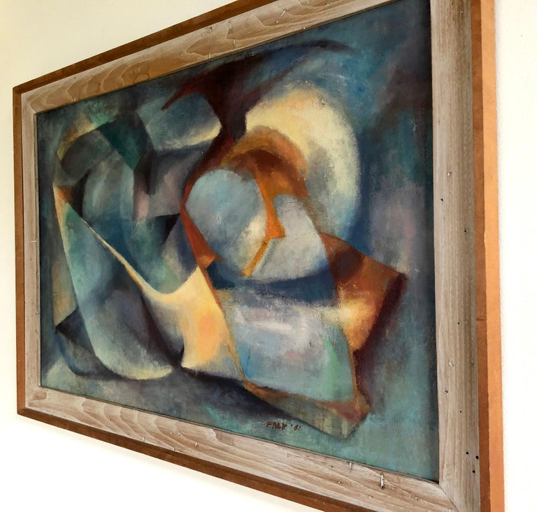 Vintage 1961 Oil on Board Abstract Modernist Painting by Falk at 1stDibs