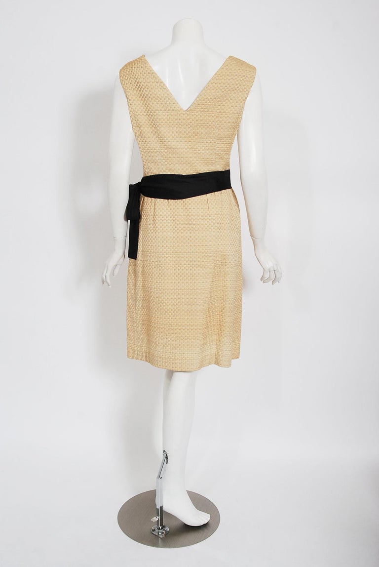 Vintage 1965 Balenciaga Haute Couture Beige Silk Sash-Bow Dress and ...