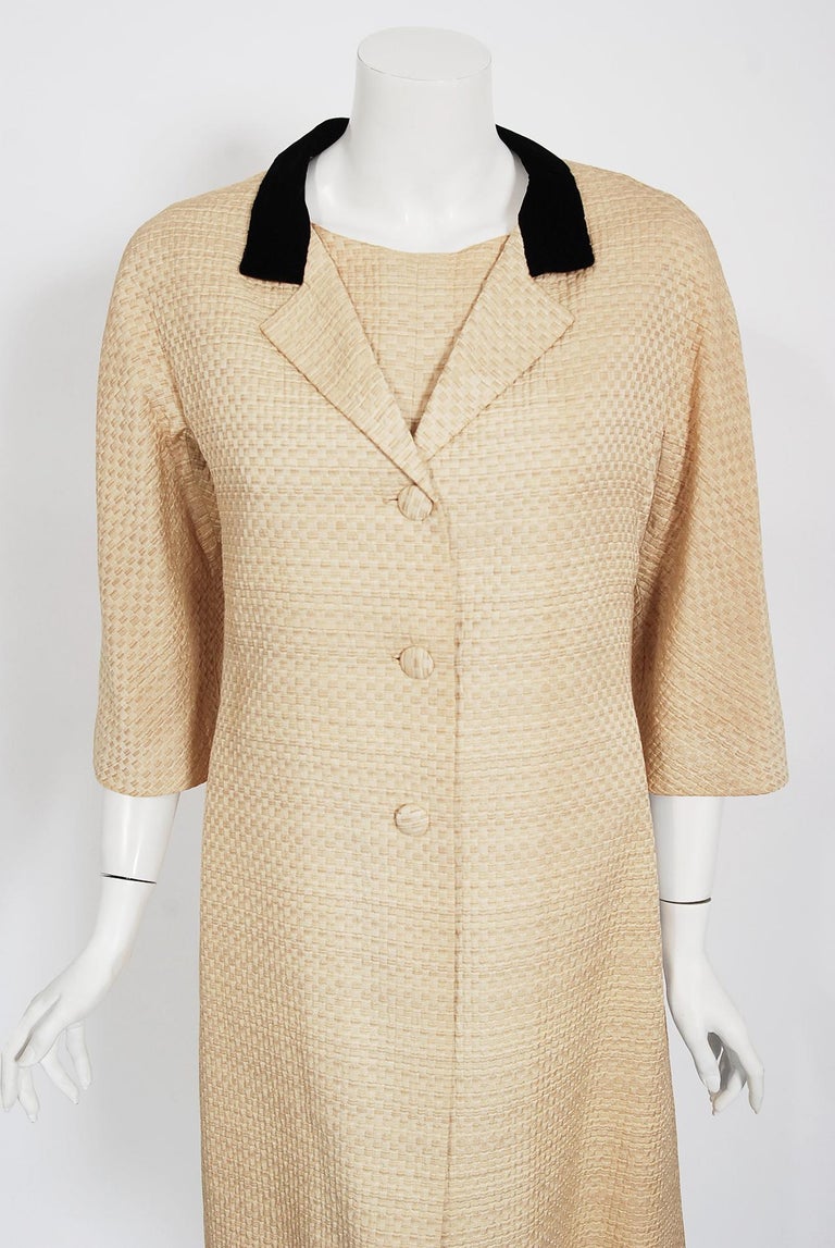 Vintage 1965 Balenciaga Haute Couture Beige Silk Sash-Bow Dress and ...