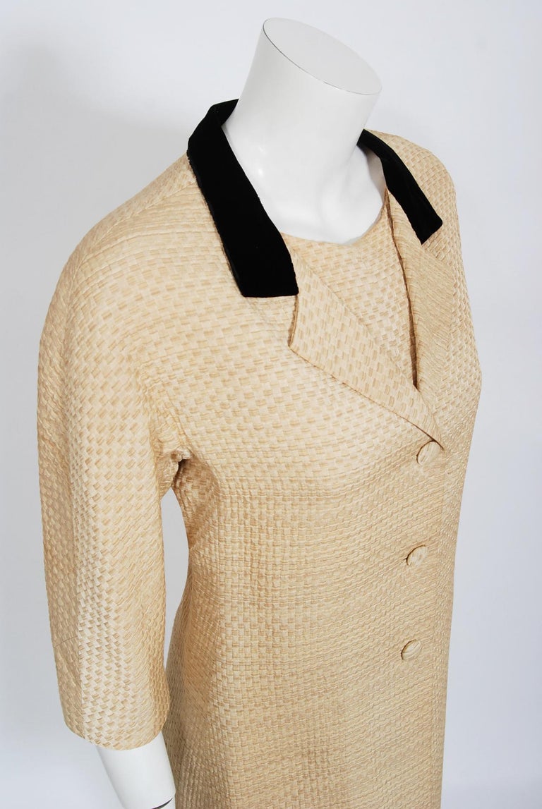 Vintage 1965 Balenciaga Haute Couture Beige Silk Sash-Bow Dress and ...