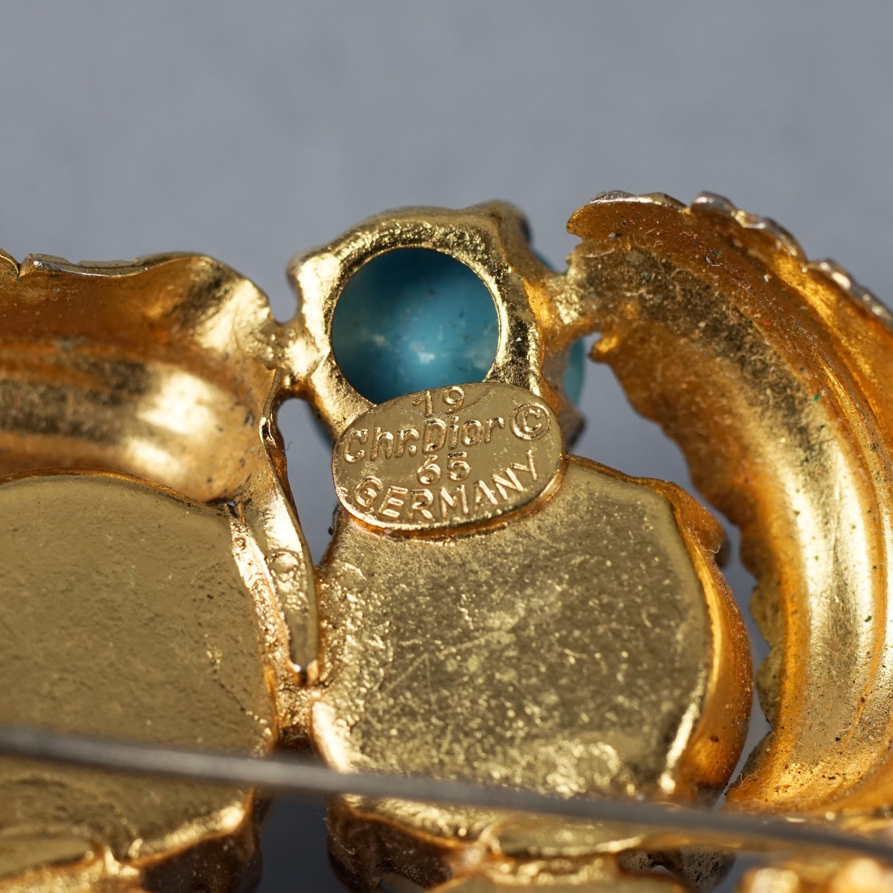 Vintage 1965 CHRISTIAN DIOR Glass Pearl and Turquoise Cabochons Brooch ...