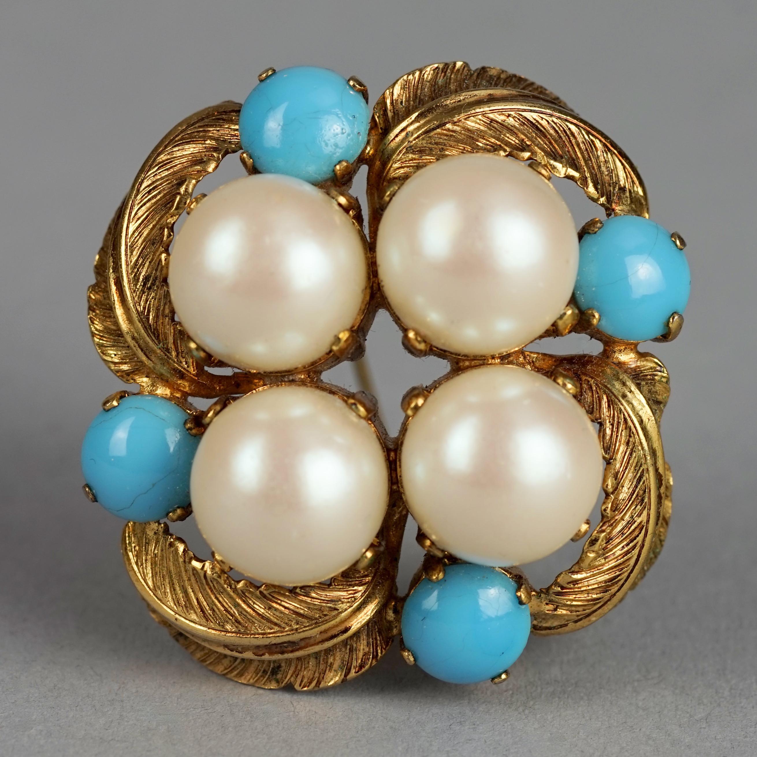 Vintage 1965 CHRISTIAN DIOR Glass Pearl and Turquoise Cabochons Brooch ...
