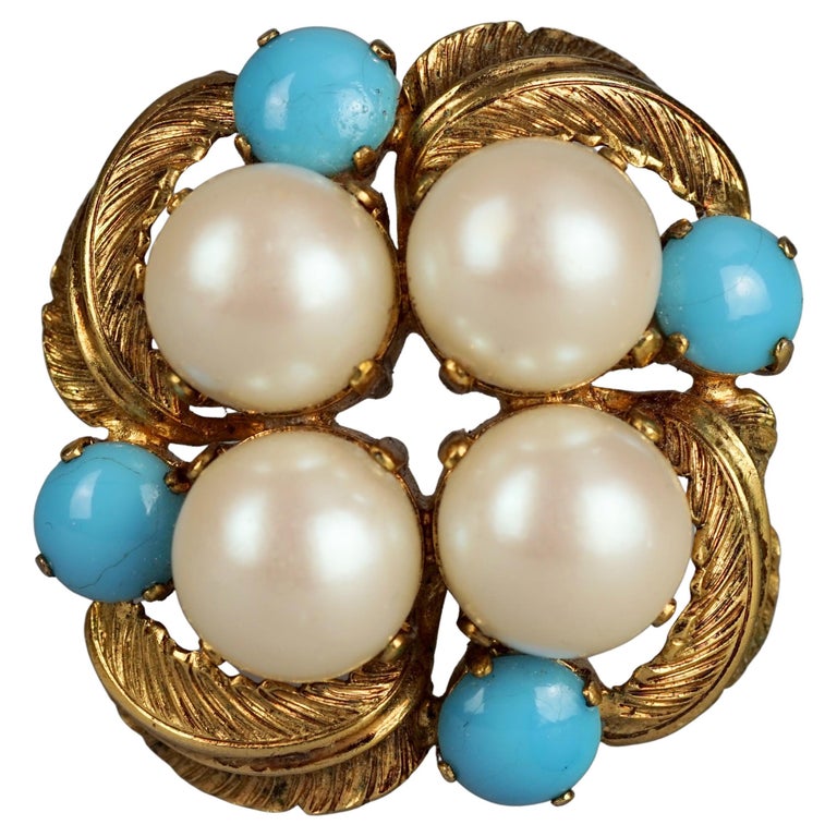Vintage 1965 CHRISTIAN DIOR Glass Pearl and Turquoise Cabochons Brooch ...