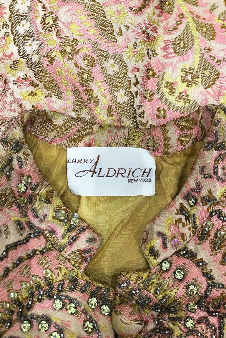 Vintage 1965 Larry Aldrich Documented Pink Beaded Silk-Brocade Dress ...