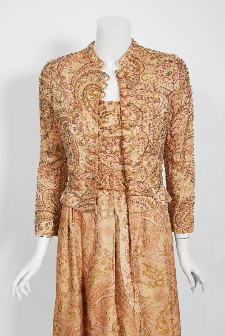 Vintage 1965 Larry Aldrich Documented Pink Beaded Silk-Brocade Dress ...