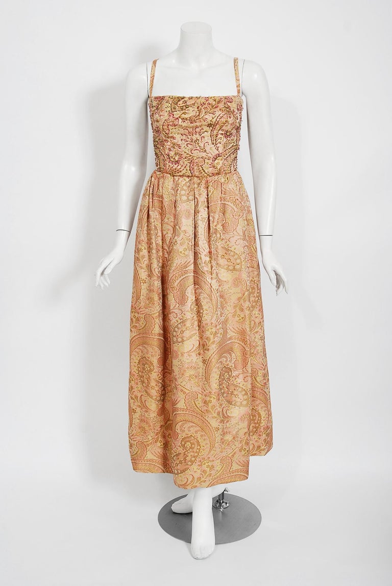 Vintage 1965 Larry Aldrich Documented Pink Beaded Silk-Brocade Dress ...