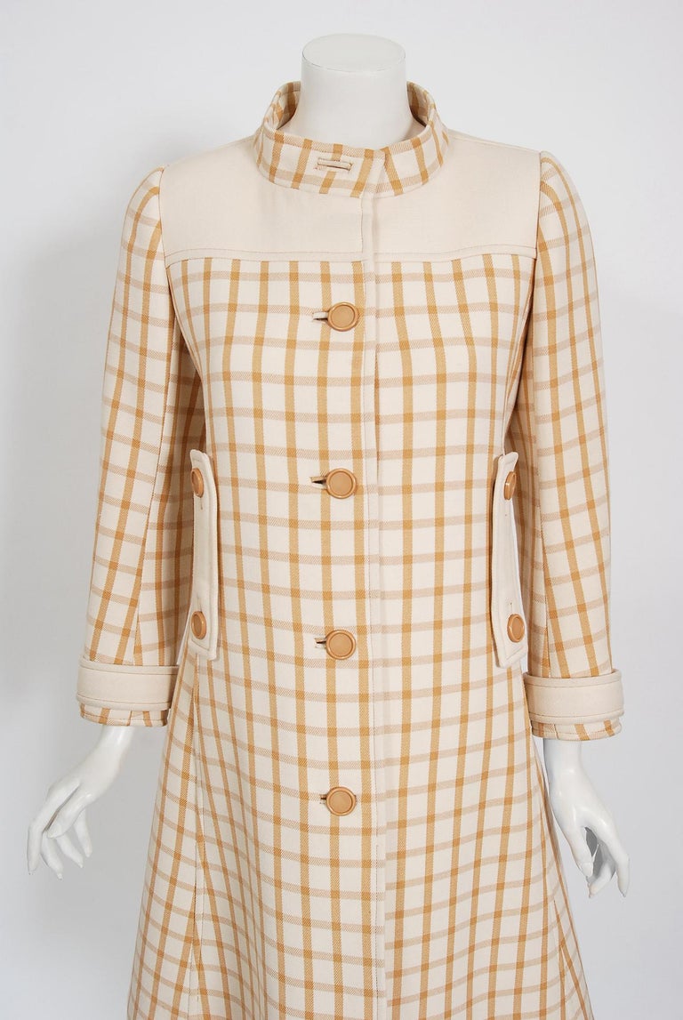 Vintage 1967 Courreges Couture Tan and Ivory Checkered Wool Mod Jacket ...