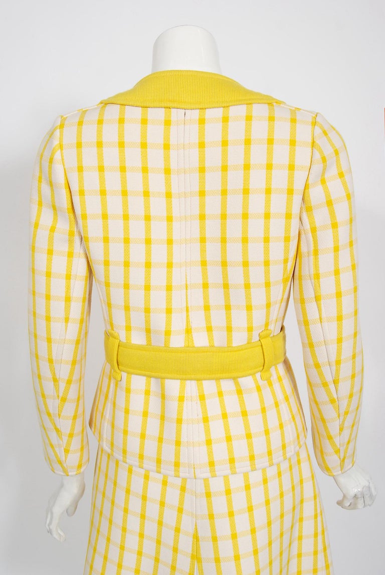 Vintage 1967 Courreges Couture Yellow White Checkered Wool Belted ...