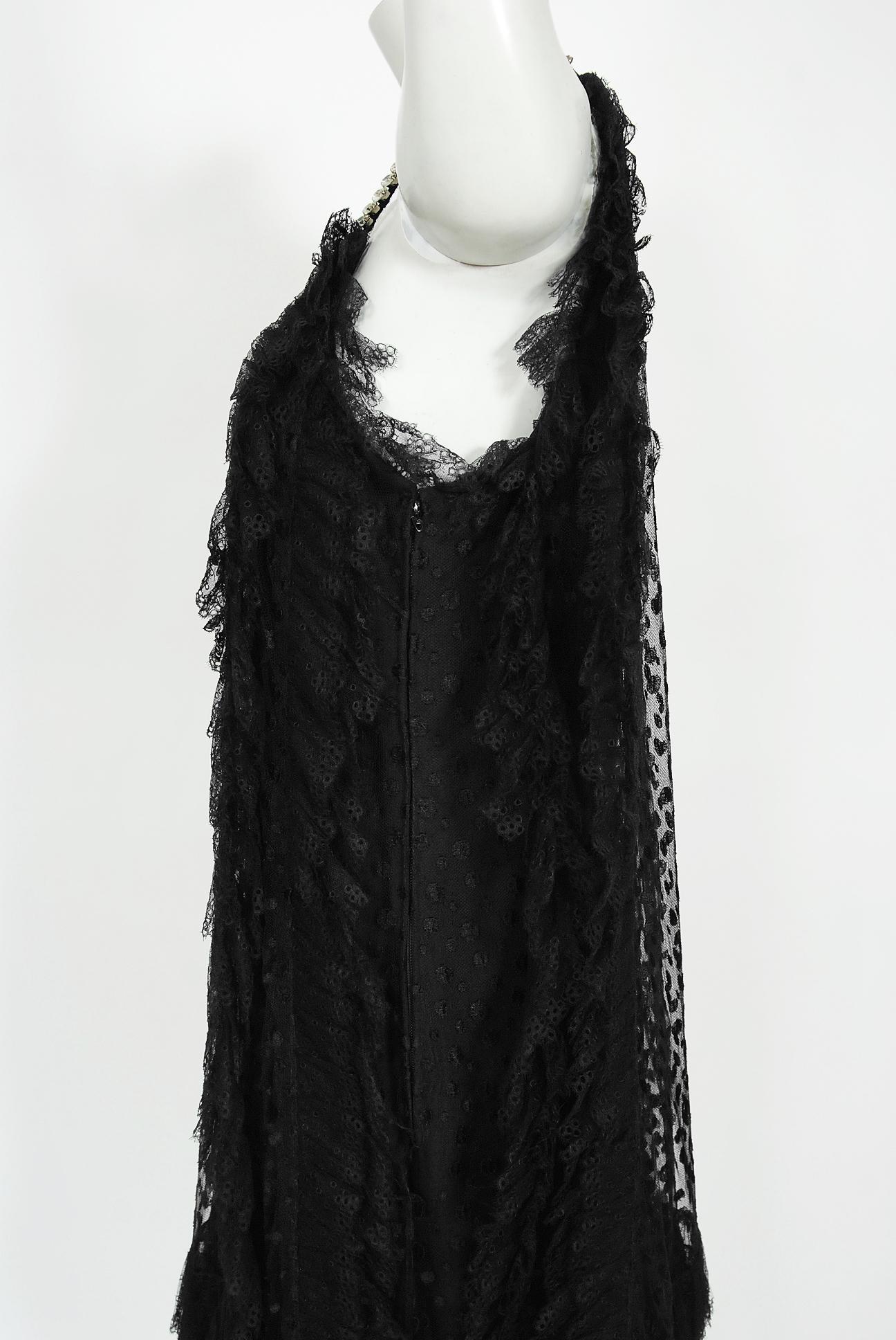 Vintage 1967 Galanos Couture Documented Black Polka-Dot Lace Mod ...