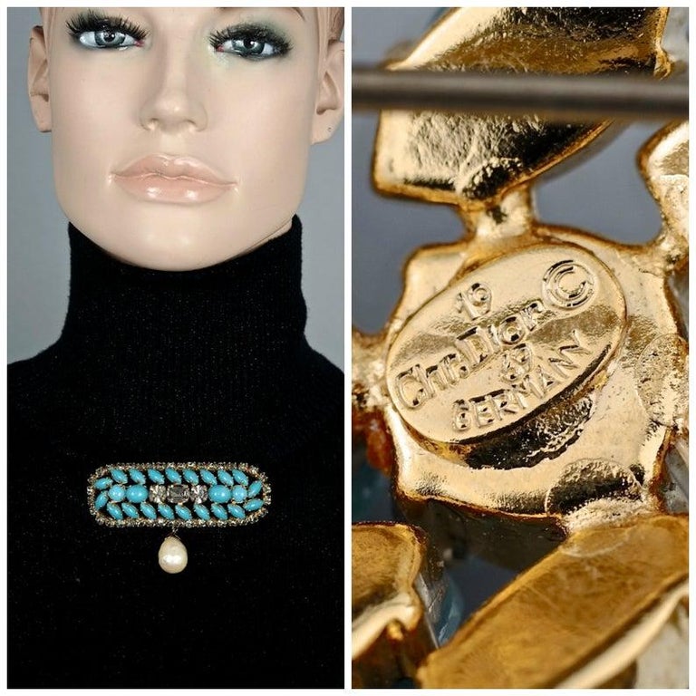 Vintage 1969 CHRISTIAN DIOR Turquoise Jeweled Brooch at 1stDibs ...