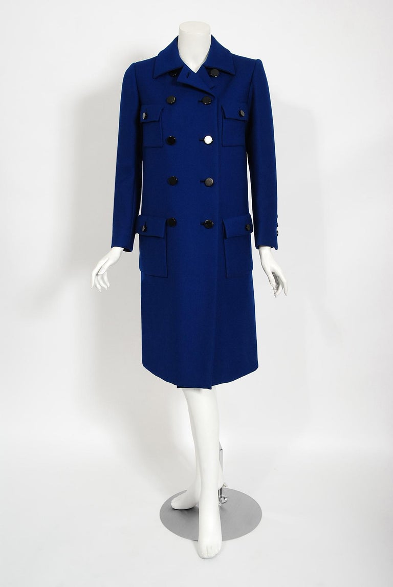 Vintage 1969 Norman Norell Royal Blue Wool Double-Breasted Mod Military ...