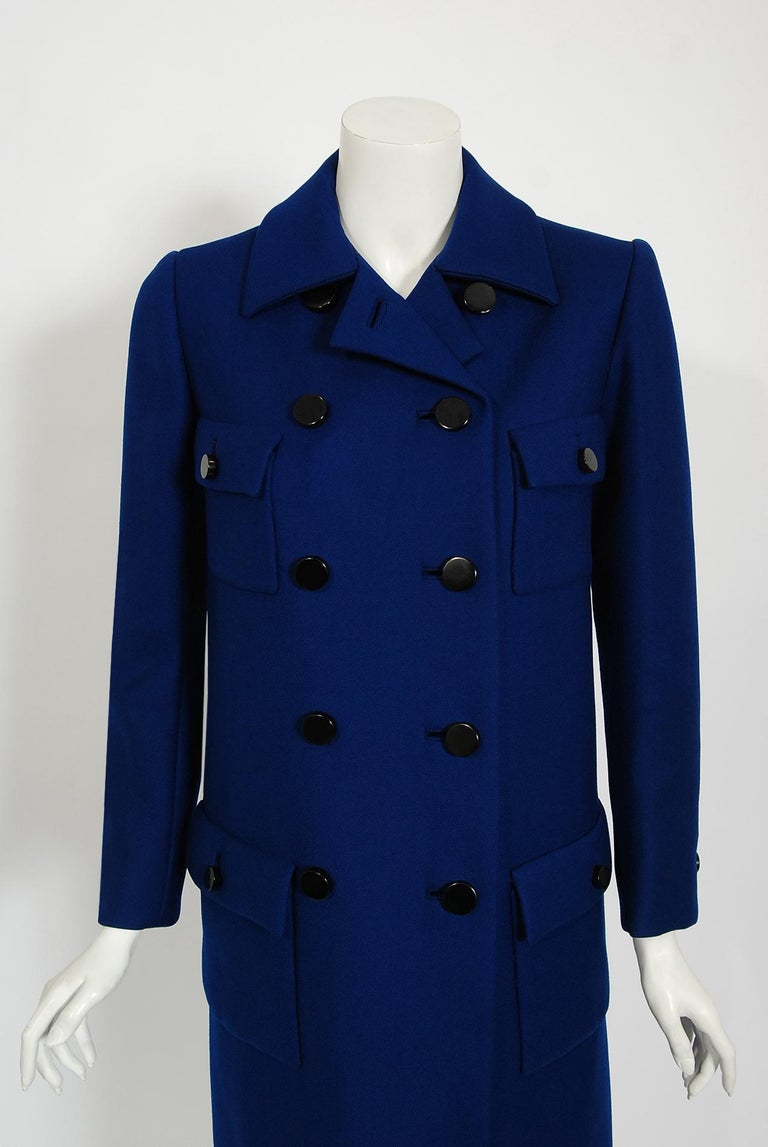 Vintage 1969 Norman Norell Royal Blue Wool Double-Breasted Mod Military ...