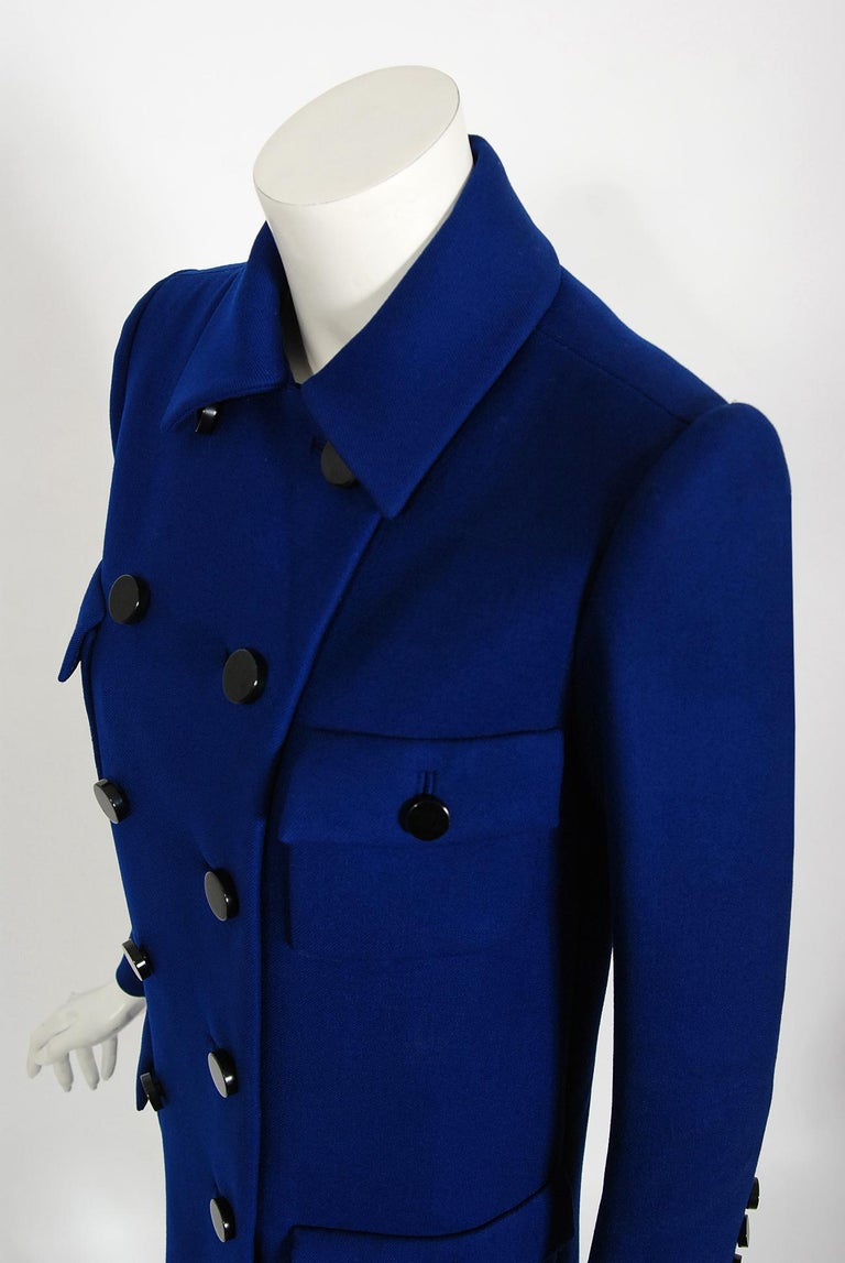 Vintage 1969 Norman Norell Royal Blue Wool Double-Breasted Mod Military ...