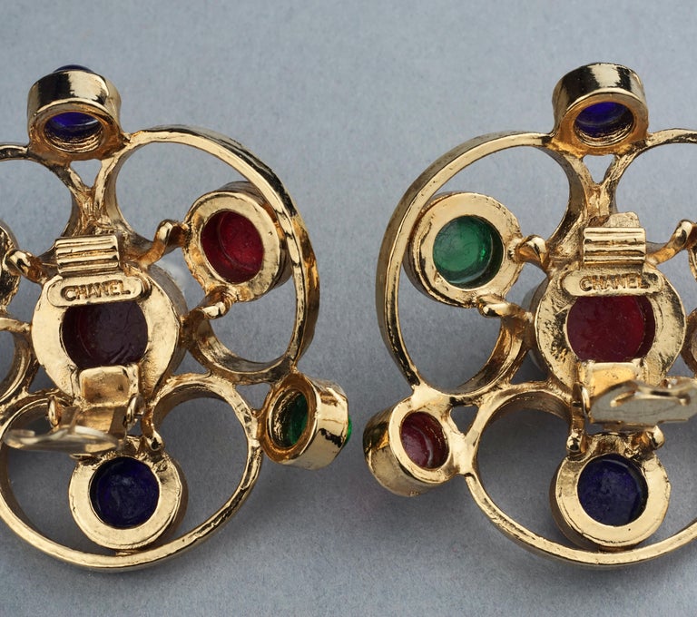 Vintage 1970 Massive CHANEL Gripoix Openwork Earrings at 1stDibs