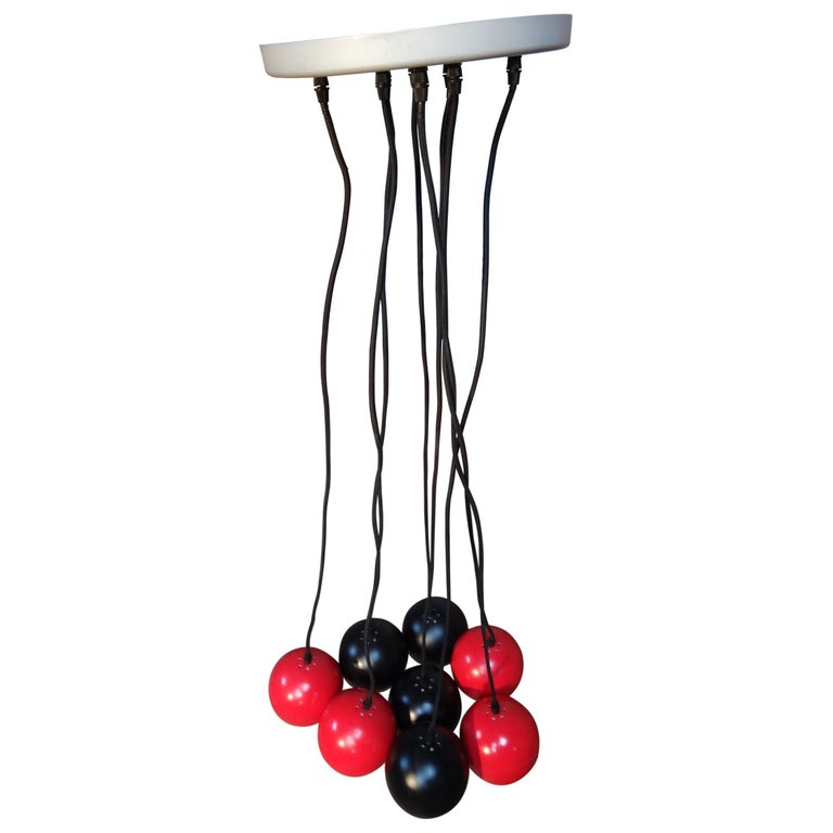 Vintage 1970 Super Retro Metal 8 Ball Black and Red Ceiling Light For ...