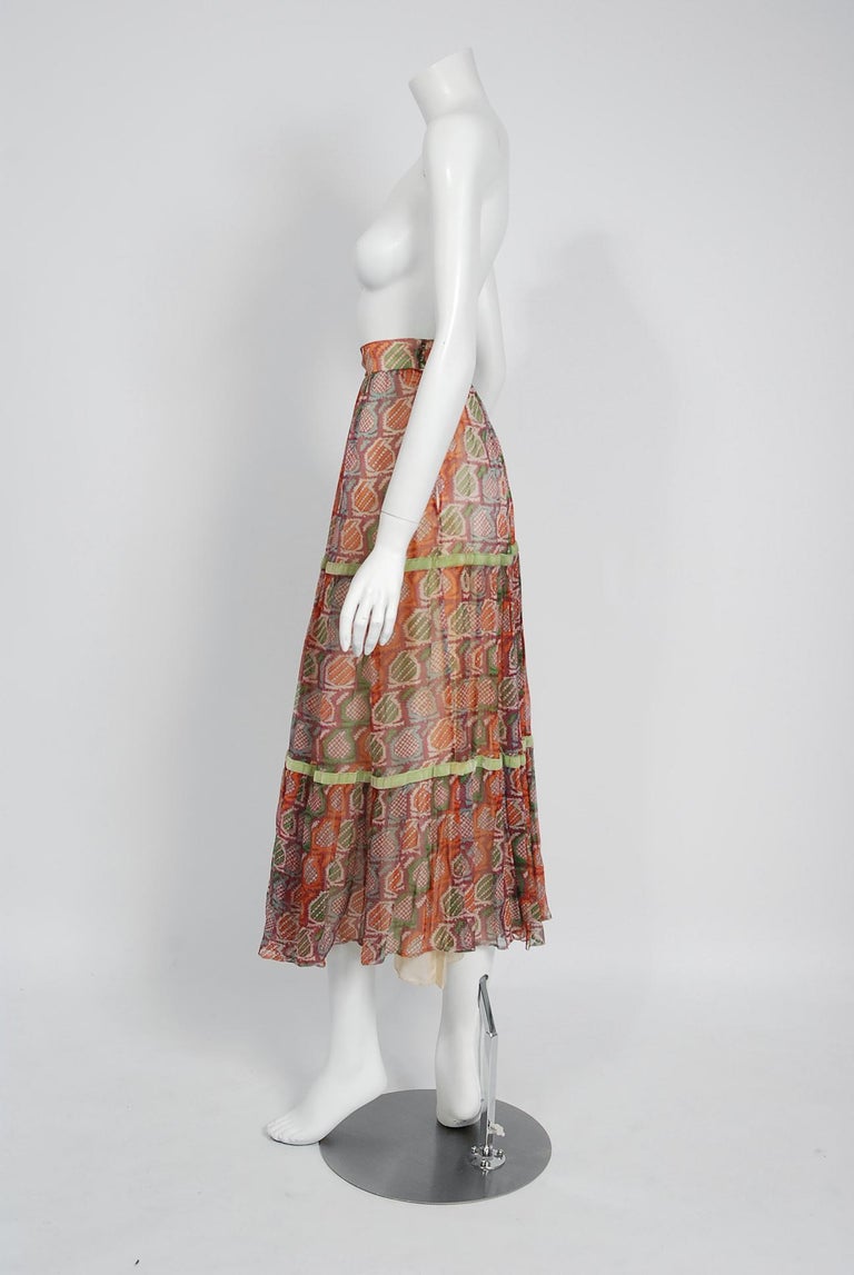 Vintage 1970 Thea Porter Couture Colorful Silk Chiffon and Velvet ...