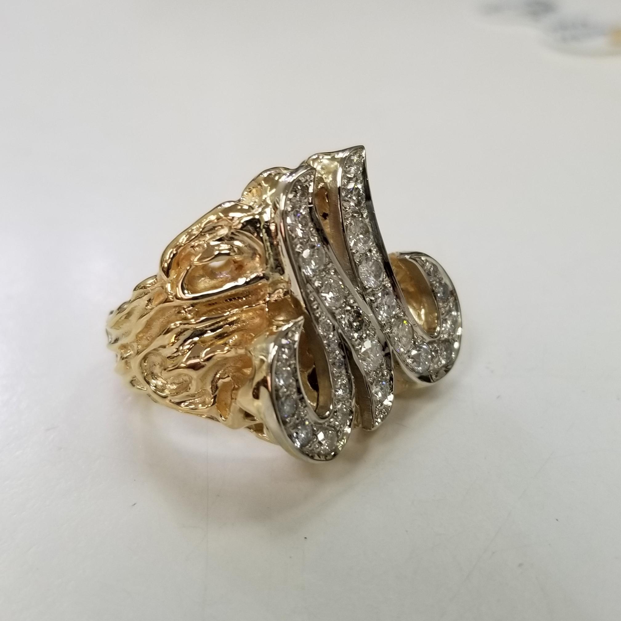Vintage 1970's 14k Yellow Gold Nugget Diamond Initial "M" Ring For Sale at 1stDibs | nugget ring ...