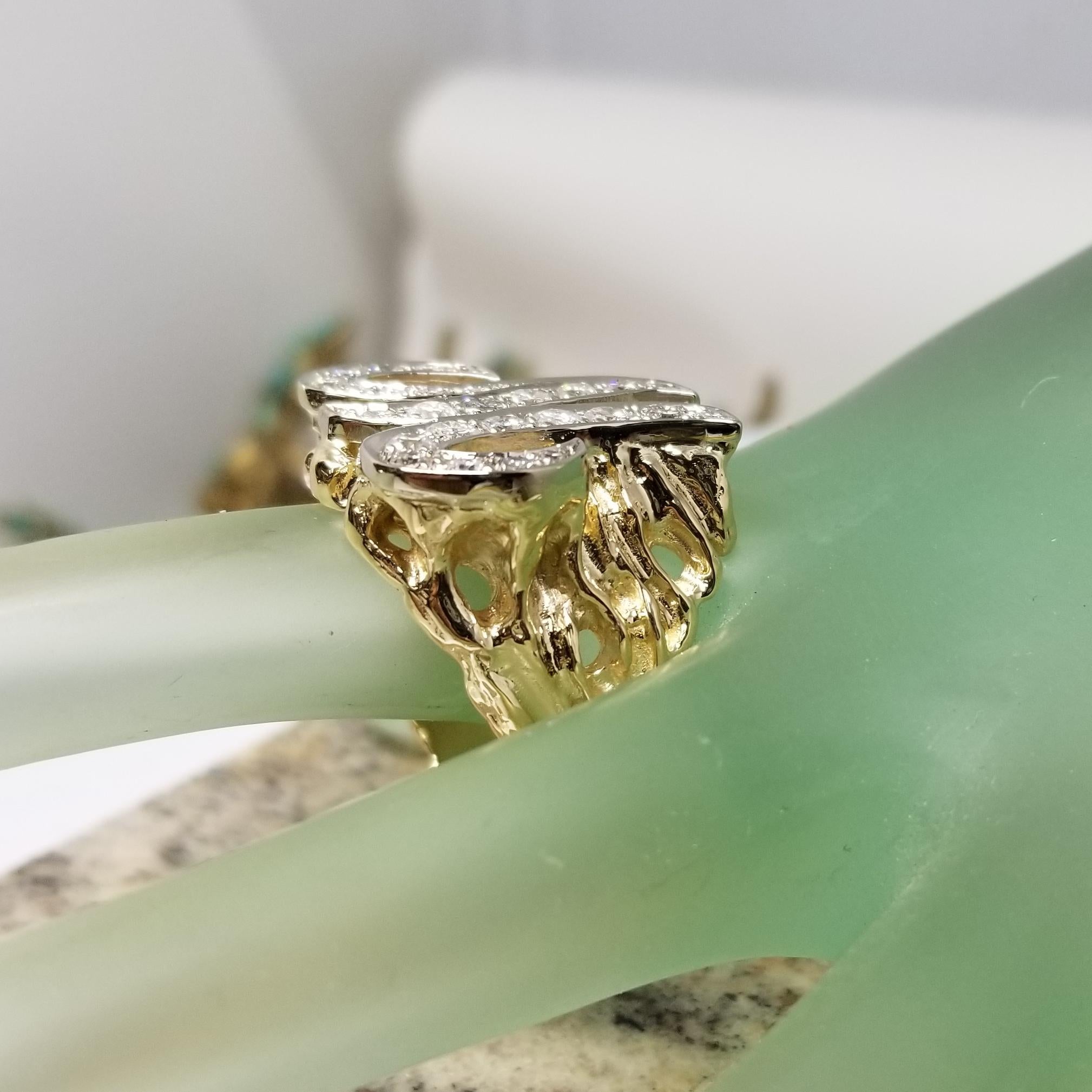 Vintage 1970's 14k Yellow Gold Nugget Diamond Initial "M" Ring For Sale at 1stDibs | nugget ring ...