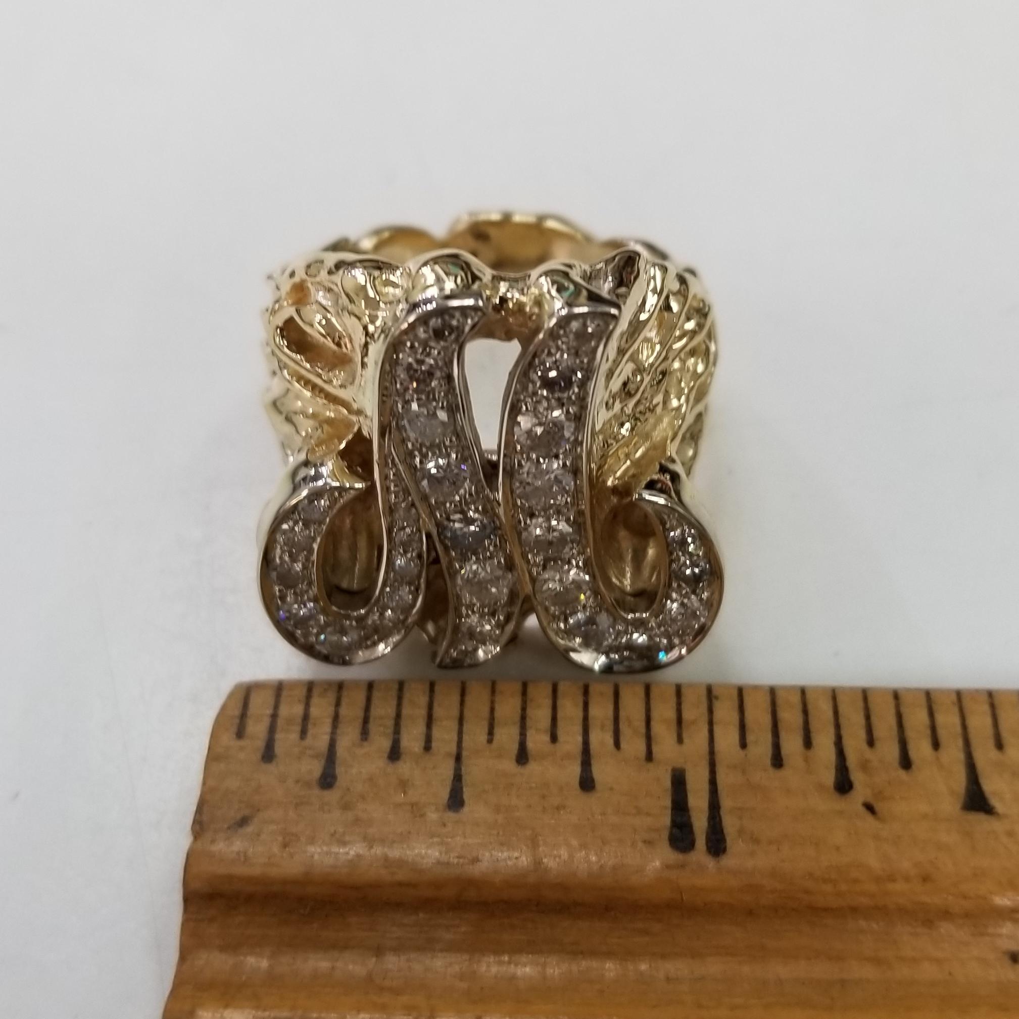 Vintage 1970's 14k Yellow Gold Nugget Diamond Initial "M" Ring For Sale at 1stDibs | nugget ring ...