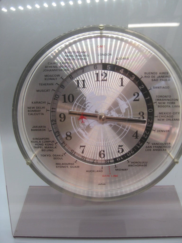 Vintage 1970''s-1980''s GMT Lucite Table Mantle World Clock W/Aeroplane ...