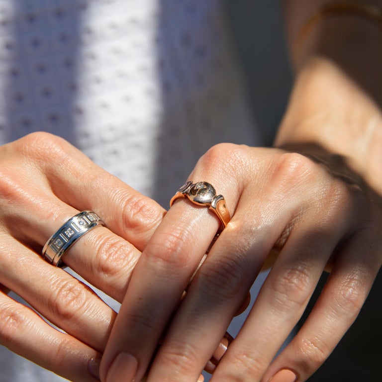 Vintage 1970s 9 Carat Rose Gold Hammer Set Brilliant Diamond Unisex ...