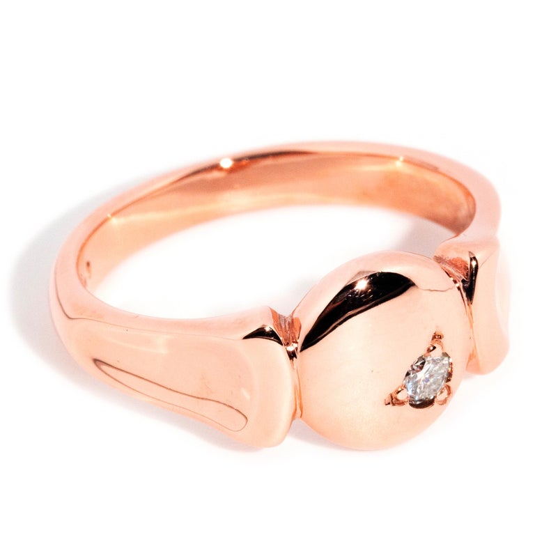 Vintage 1970s 9 Carat Rose Gold Hammer Set Brilliant Diamond Unisex ...