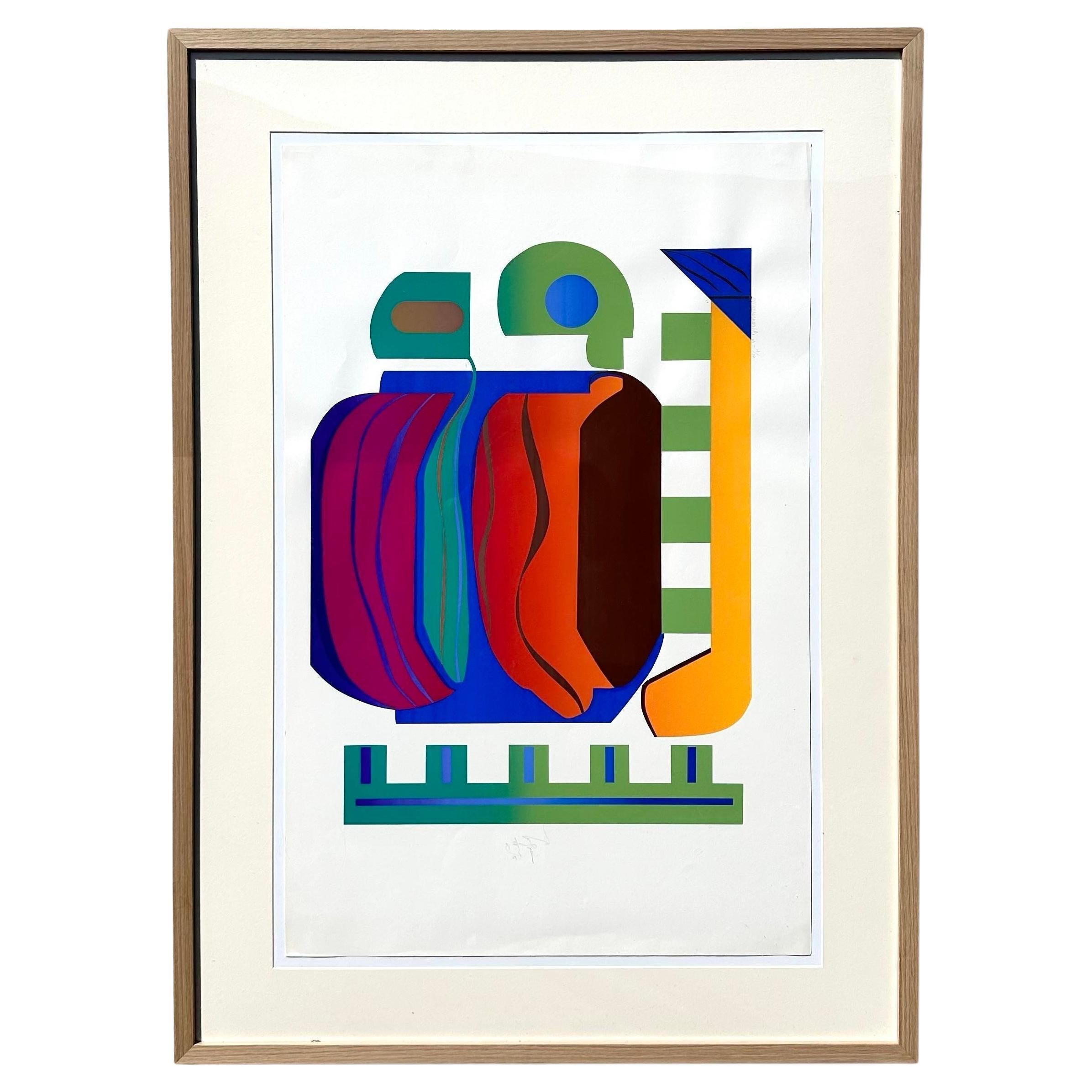Vintage 1970s Abstract Geometric Lithograph For Sale at 1stDibs