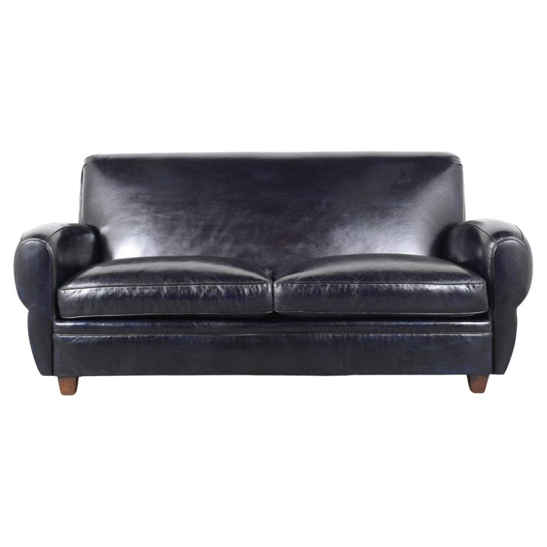 Vintage 1970s Art Deco Leather Sofa For Sale at 1stDibs
