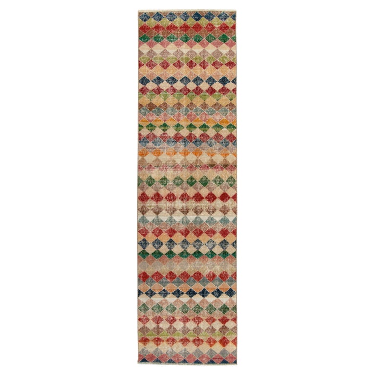 Vintage 1970s Art Deco Runner in Multicolor Geometric Pattern by Rug ...