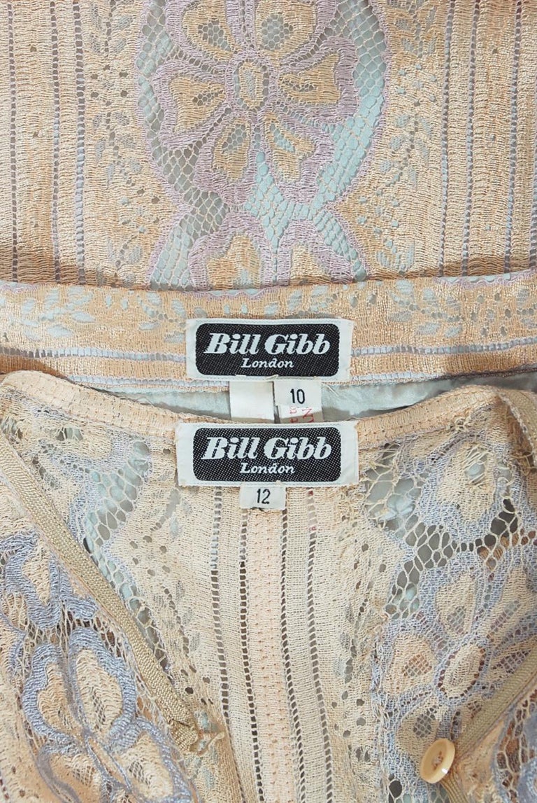 Vintage 1970's Bill Gibb Couture Peach and Lilac Lace Three-Piece ...