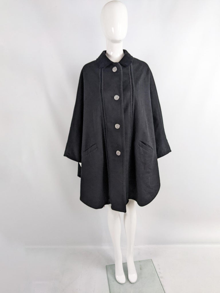 Vintage 1970s Black Wool and Velvet Collar Austrian Cape Coat at 1stDibs