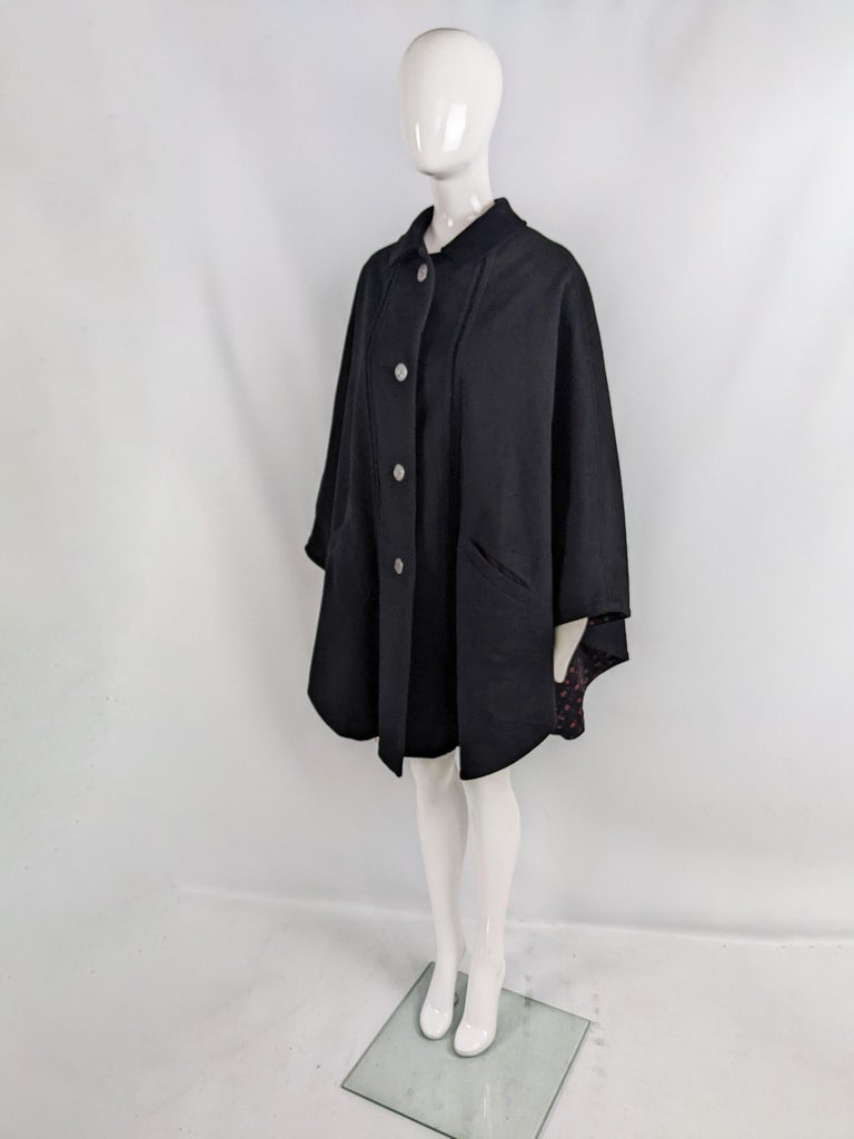 Vintage 1970s Black Wool and Velvet Collar Austrian Cape Coat at 1stDibs