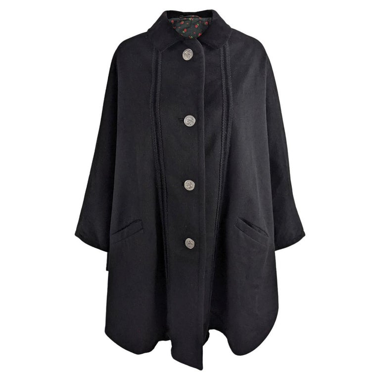 Vintage 1970s Black Wool and Velvet Collar Austrian Cape Coat at 1stDibs