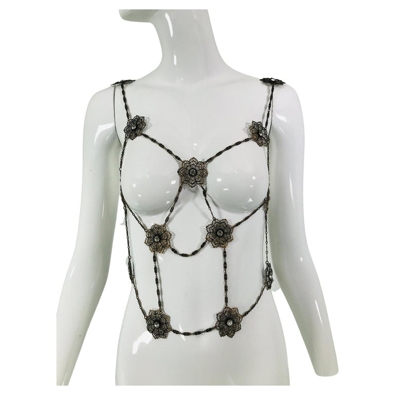 Vintage 1970s Body Jewelry Filigree Brass and Rhinestone Bolero For ...