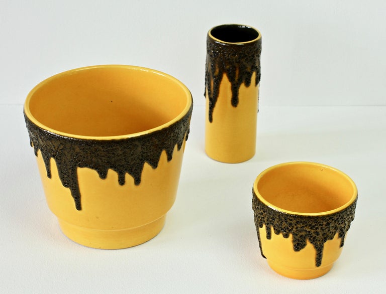 Vintage 1970s Bright Yellow West German Pottery Fohr Vase with Black ...