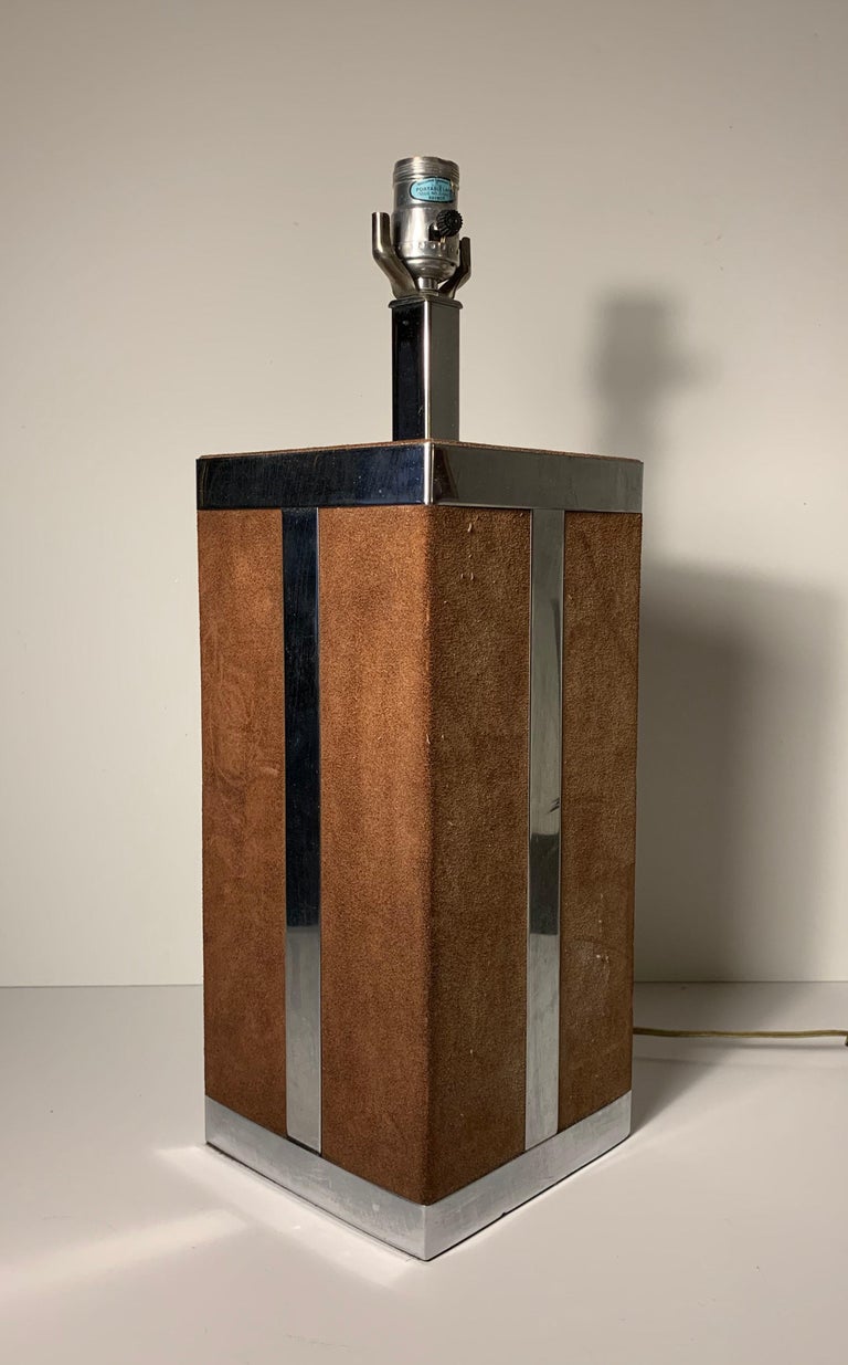 Vintage 1970s Chrome and Suede Lamp by Raymor For Sale at 1stDibs