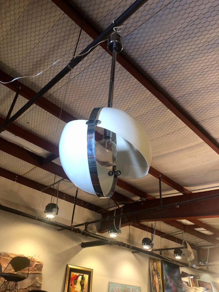 Vintage 1970s Chrome and White Metal Orb Pendant Lamp with Adjustable ...