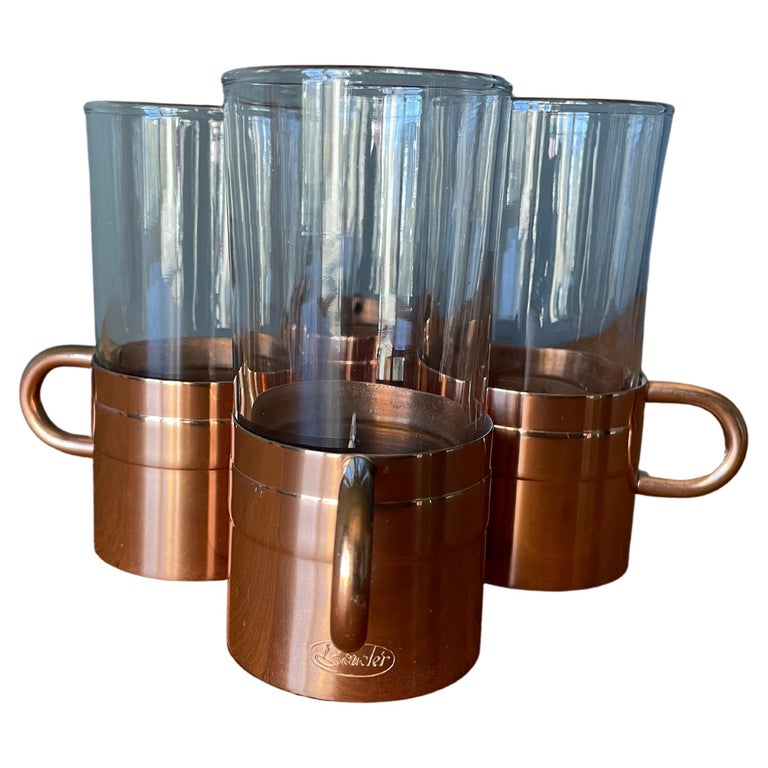 Vintage 1970s Cobras By Beucler Glass and Copper Brass Mug Cups For ...
