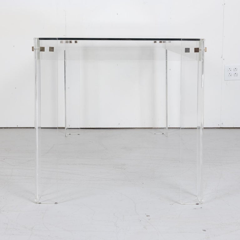 Vintage 1970s French Acrylic and Glass Top Desk or Console Table at 1stDibs