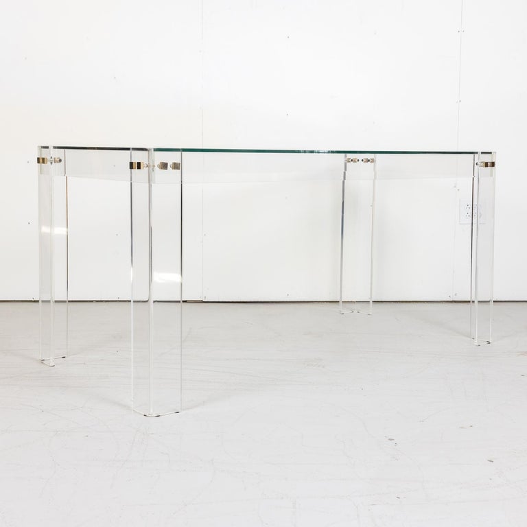 Vintage 1970s French Acrylic and Glass Top Desk or Console Table at 1stDibs
