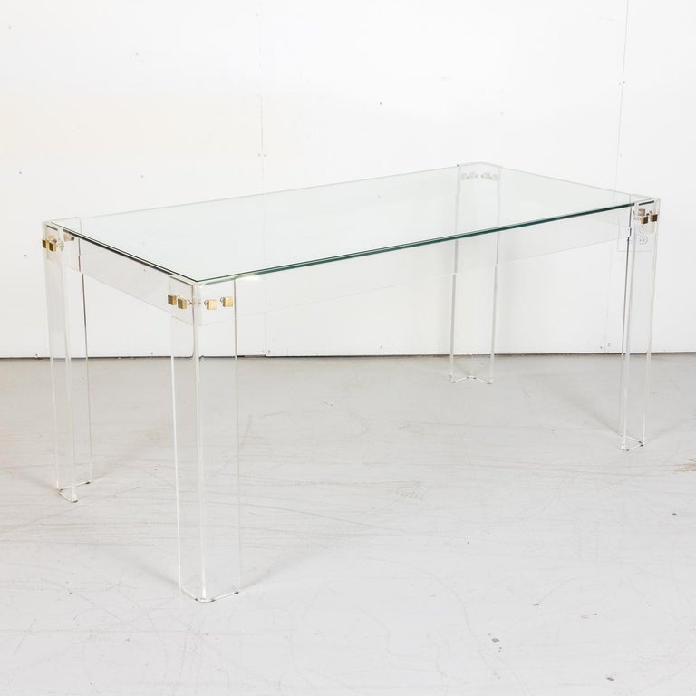 Vintage 1970s French Acrylic and Glass Top Desk or Console Table at 1stDibs
